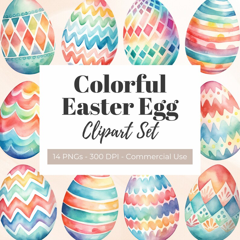 Colorful Easter Egg Clipart, Watercolor Clipart, Spring Clipart, Easter ...