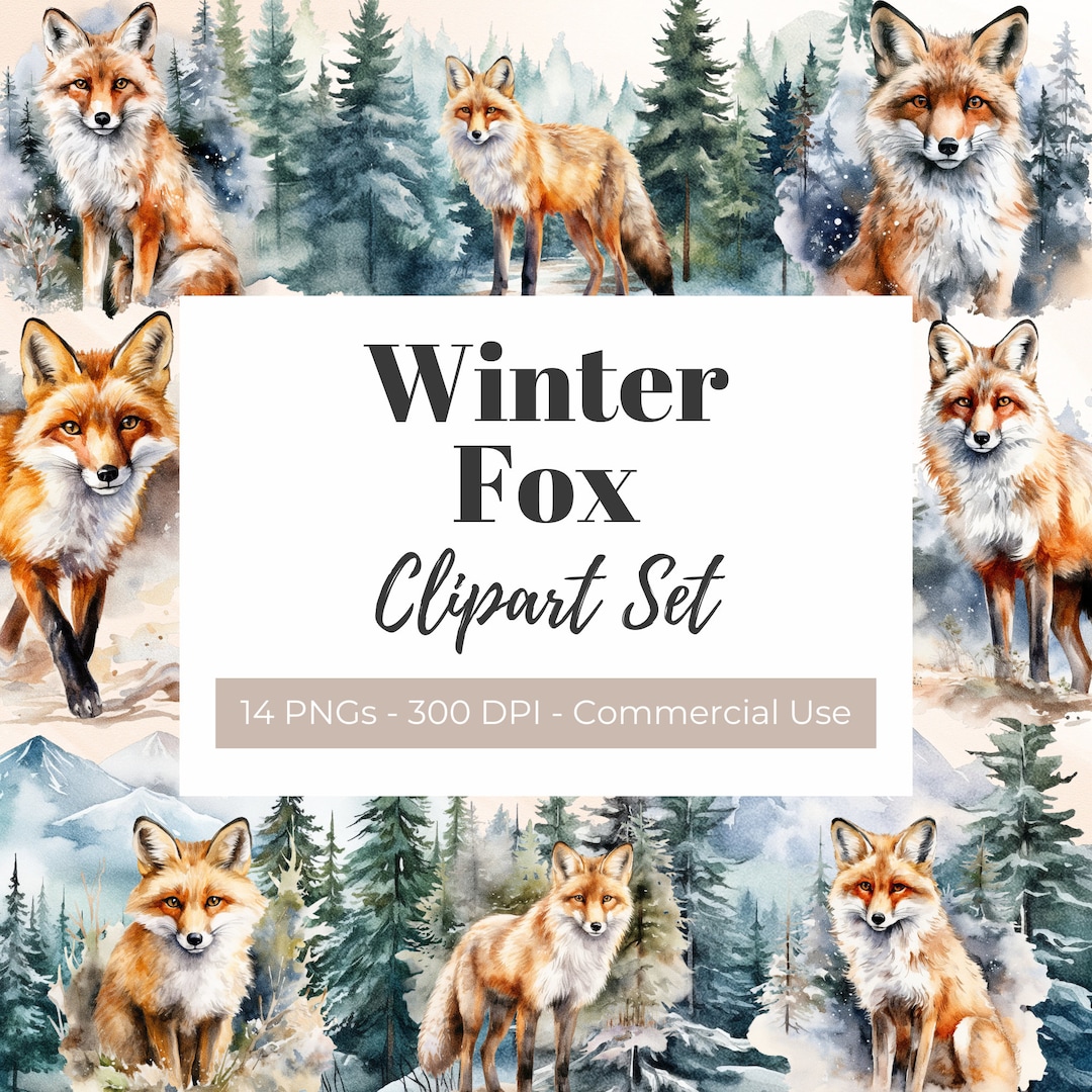 Winter Fox Clipart, Watercolor Clipart, Winter Forest Animal, Christmas ...