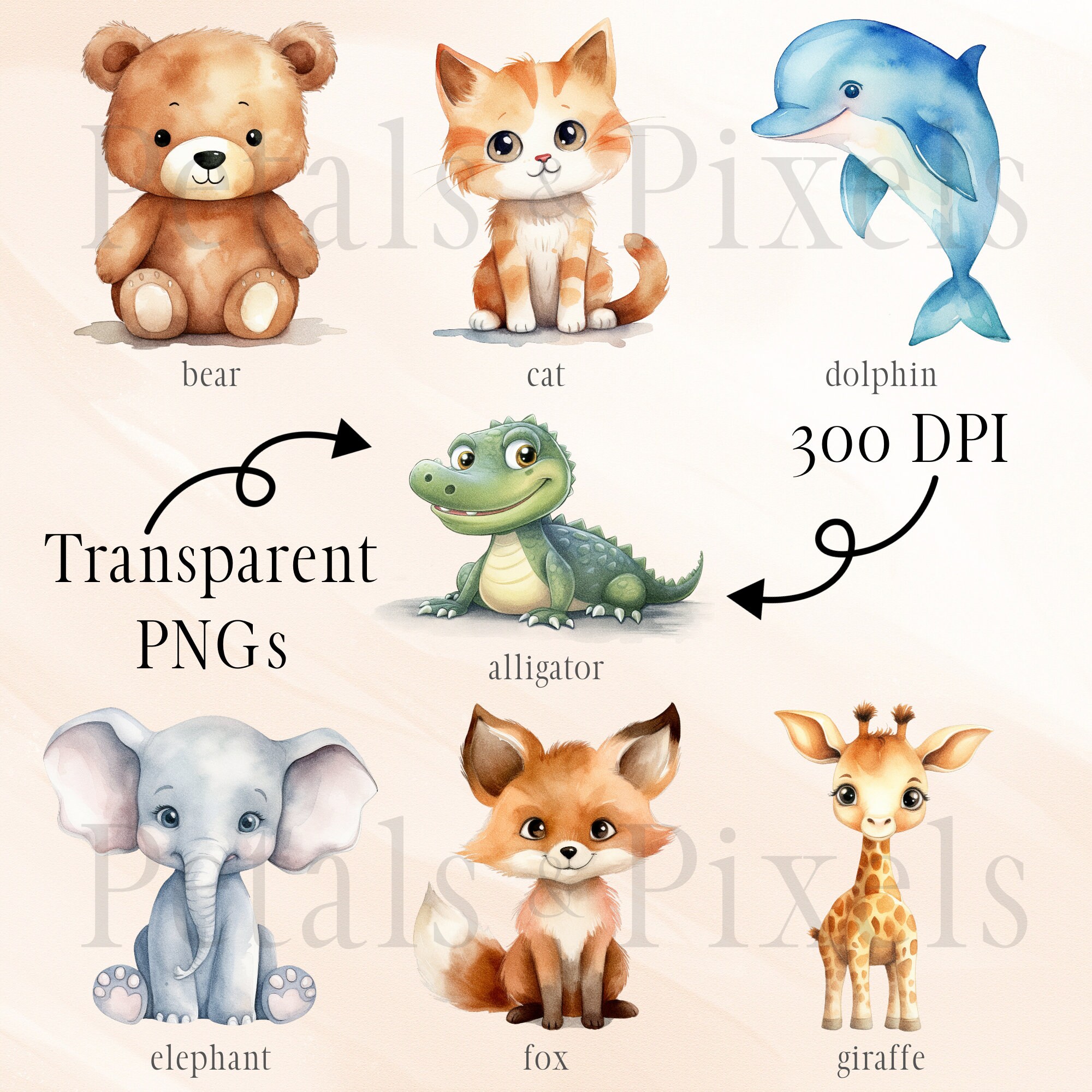 Alphabet Animals Clipart, Watercolor, Animals for Kids, Design Elements ...