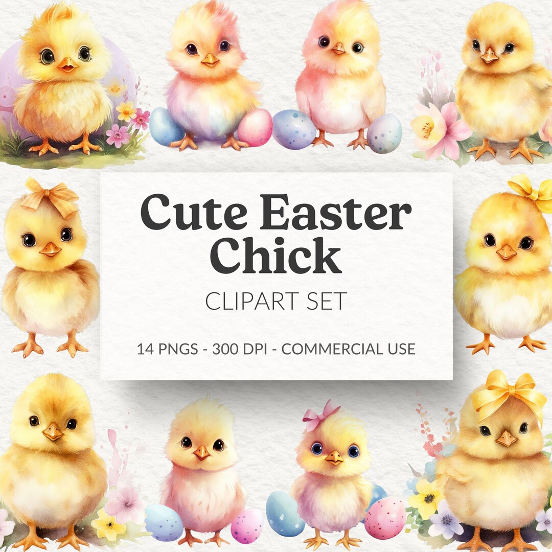 Cute Easter Chick Clipart, Watercolor Clipart, Baby Chicken Clipart ...