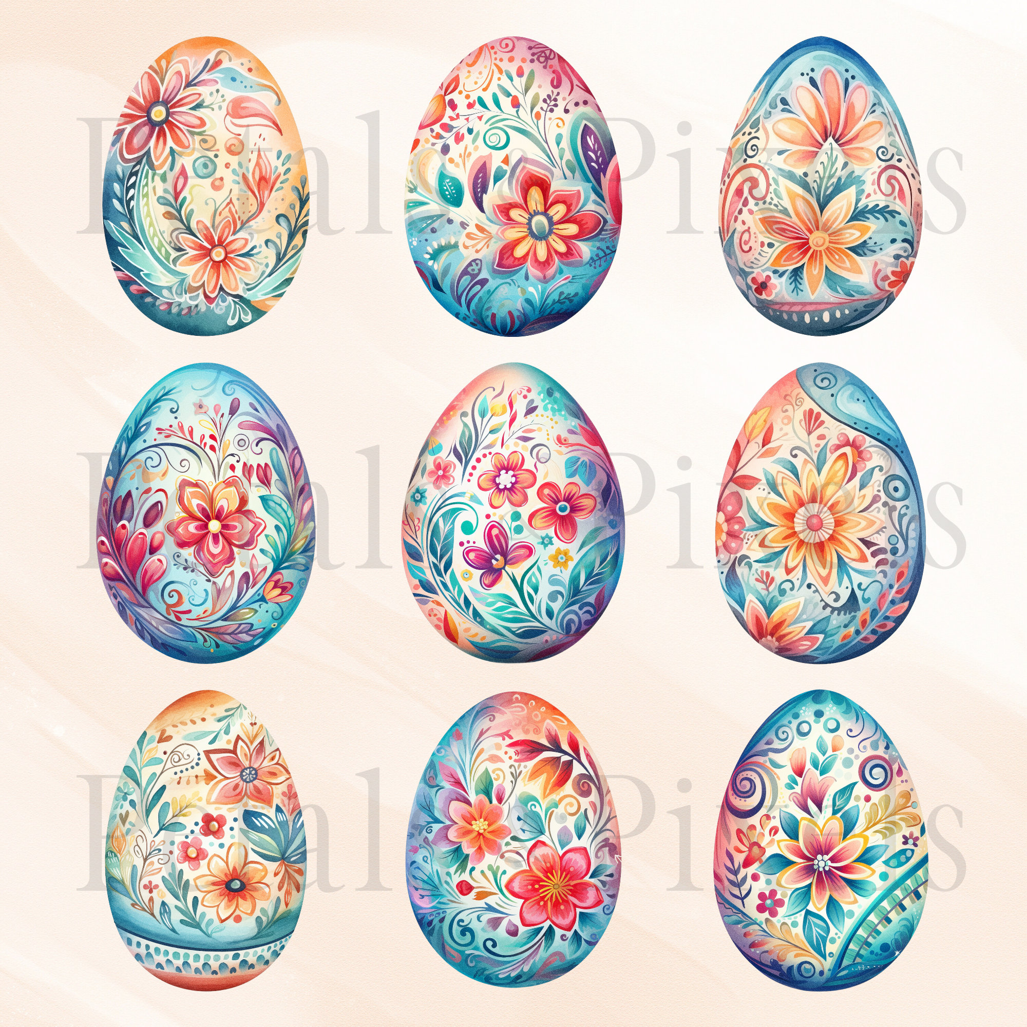 Floral Boho Easter Egg Clipart, Watercolor Clipart, Spring Clipart ...
