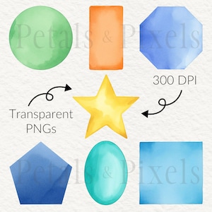2D Geometric Shapes Clipart, Watercolor, 2D Shapes for Kids, Design ...