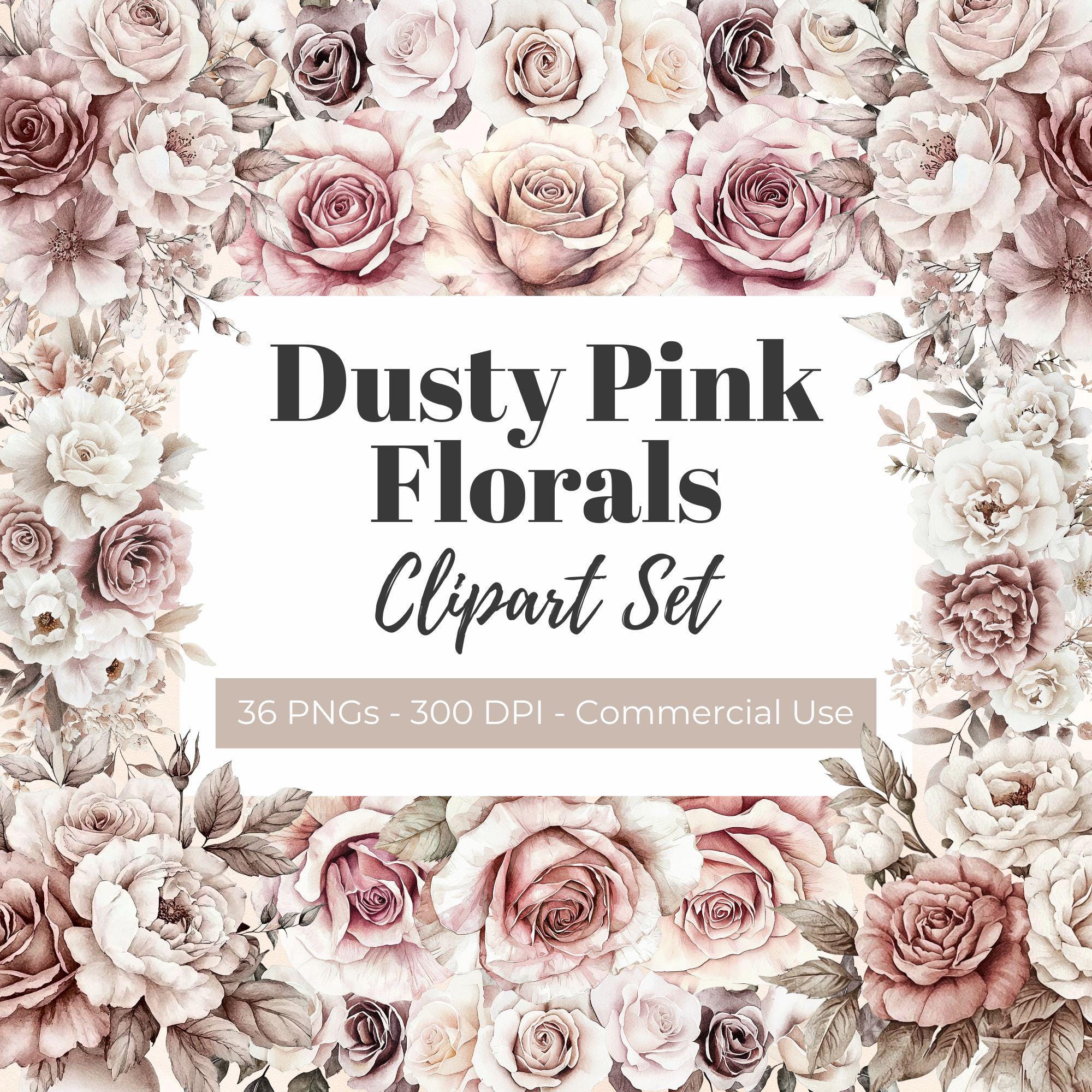 Dusty Rose Floral Clipart Watercolor Blush Pink Flowers Digital Frame ...