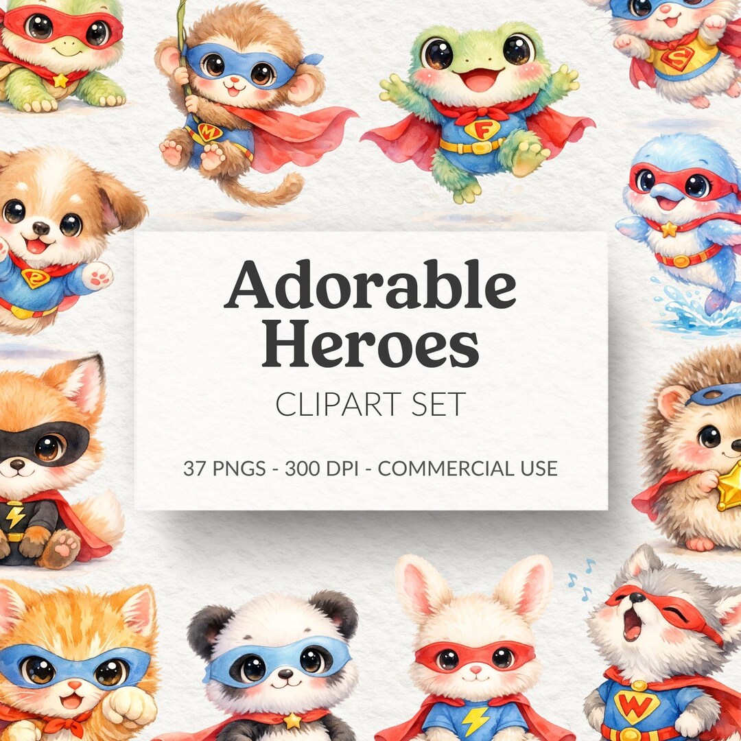 Adorable Heroes Clipart Set: Animal Superheroes, Birthday Party ...