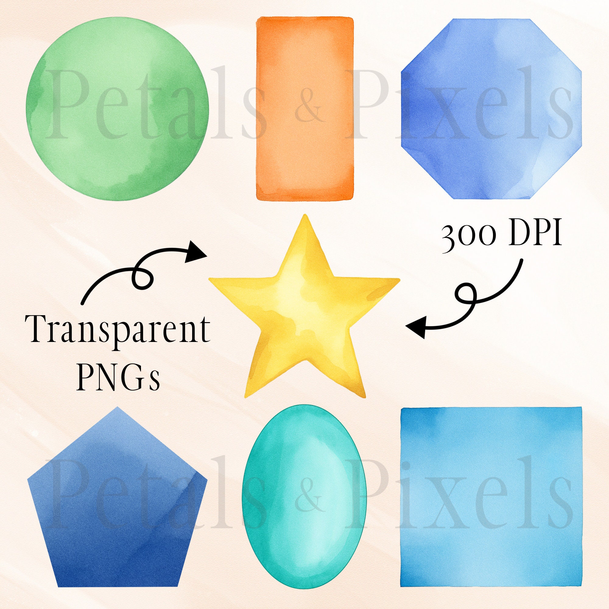 2D Geometric Shapes Clipart, Watercolor, 2D Shapes for Kids, Design ...