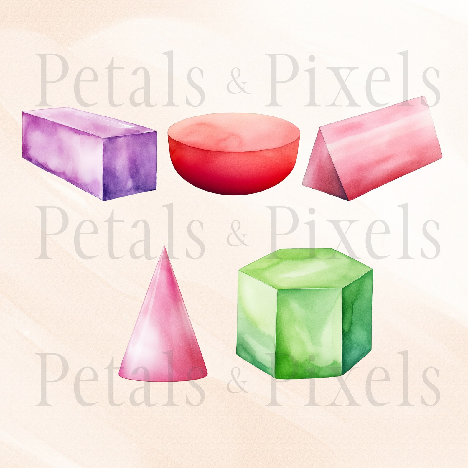 3D Geometric Shapes Clipart, Watercolor, 3D Shapes for Kids, Design ...
