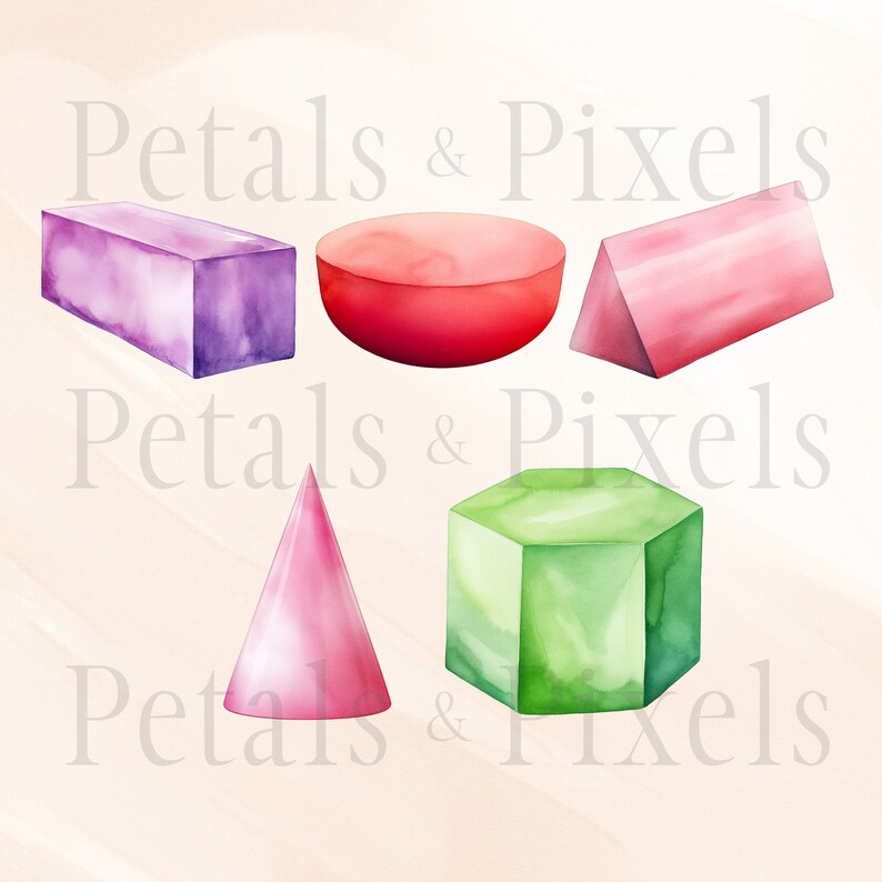 3D Geometric Shapes Clipart, Watercolor, 3D Shapes for Kids, Design ...
