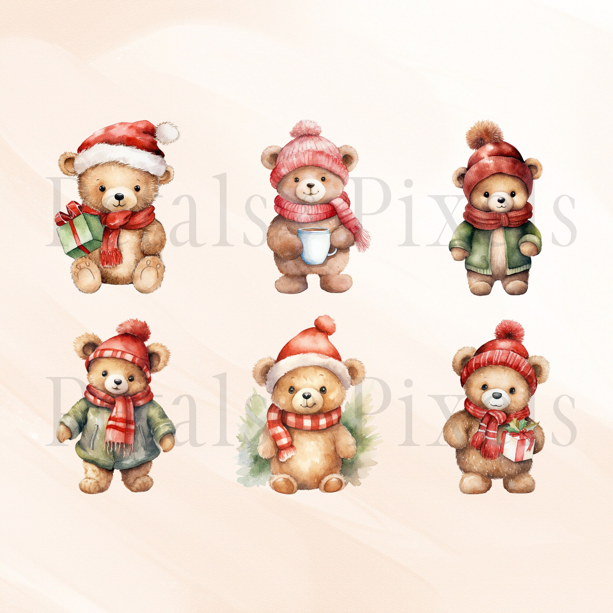 Christmas Bears Clipart, Watercolor Graphics, Digital Download ...