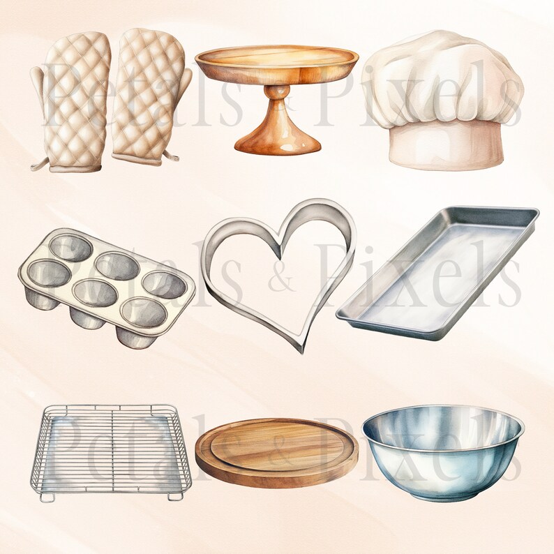 Baking Supplies Clipart, Watercolor Clipart, Bakery Shop, Bread Bakery ...