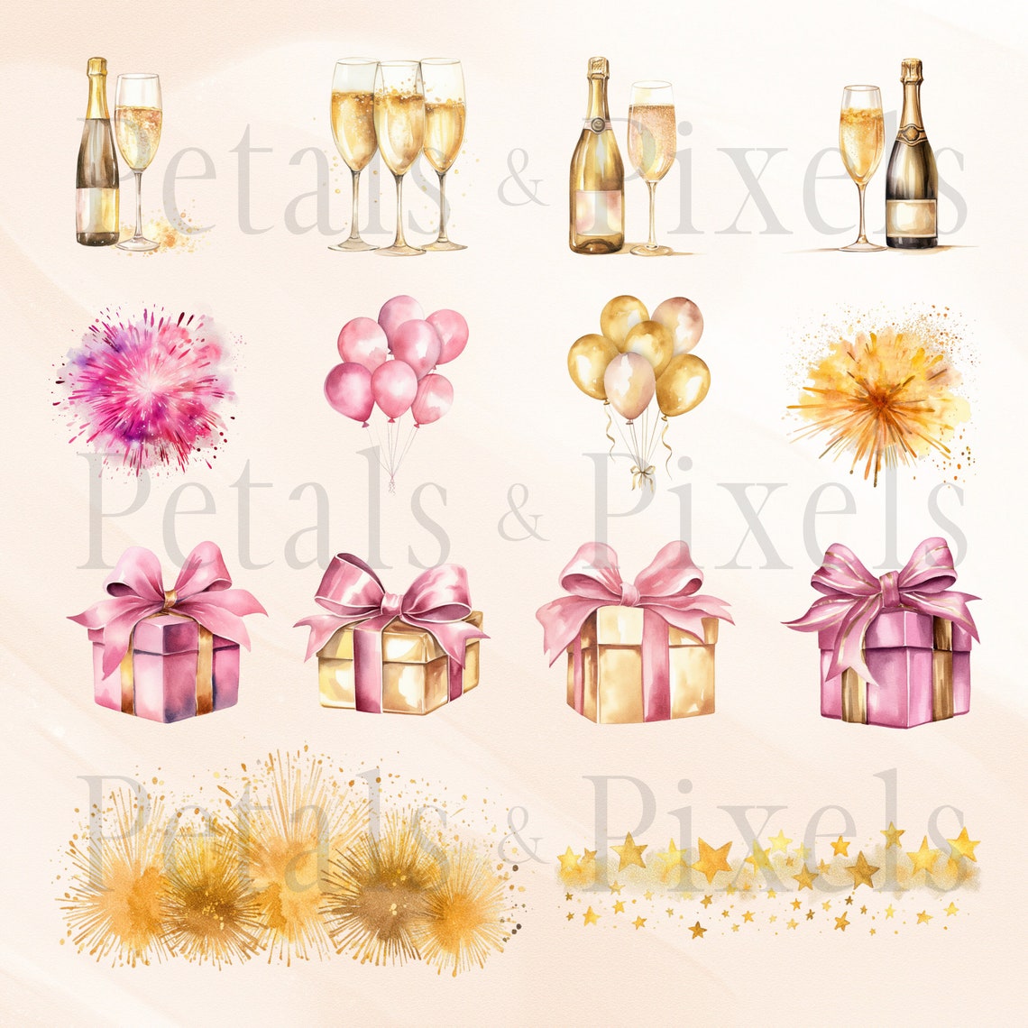 New Year's Eve Party Clipart, Watercolor Clipart, New Years Eve Party ...