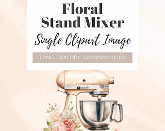 Blue Floral Stand Mixer Clipart, Watercolor Clipart, Kitchen Graphics ...