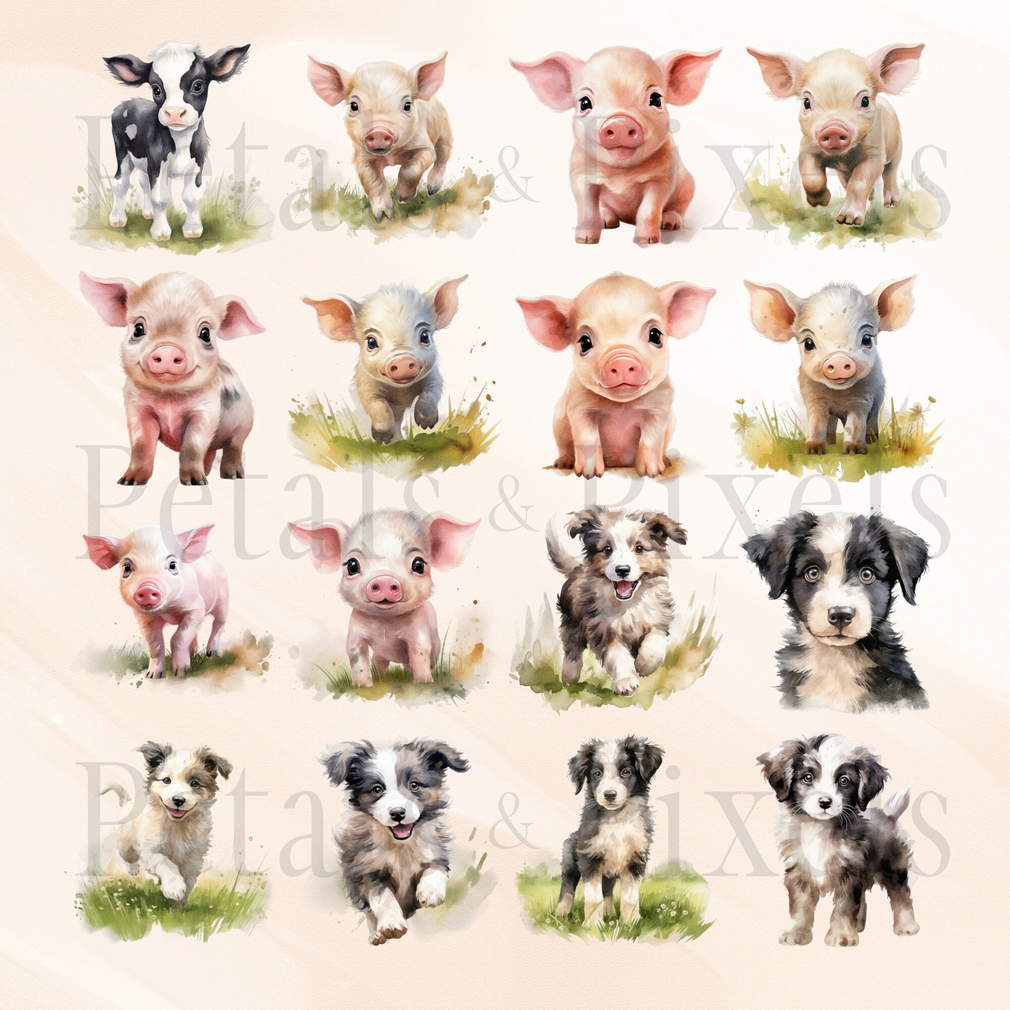 Baby Farm Animals Clipart, Watercolor Clipart, Baby Shower, Birthday ...