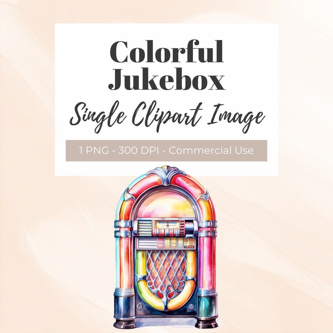 Colorful Jukebox Clipart, Watercolor Clipart, Retro Graphics, 50's ...