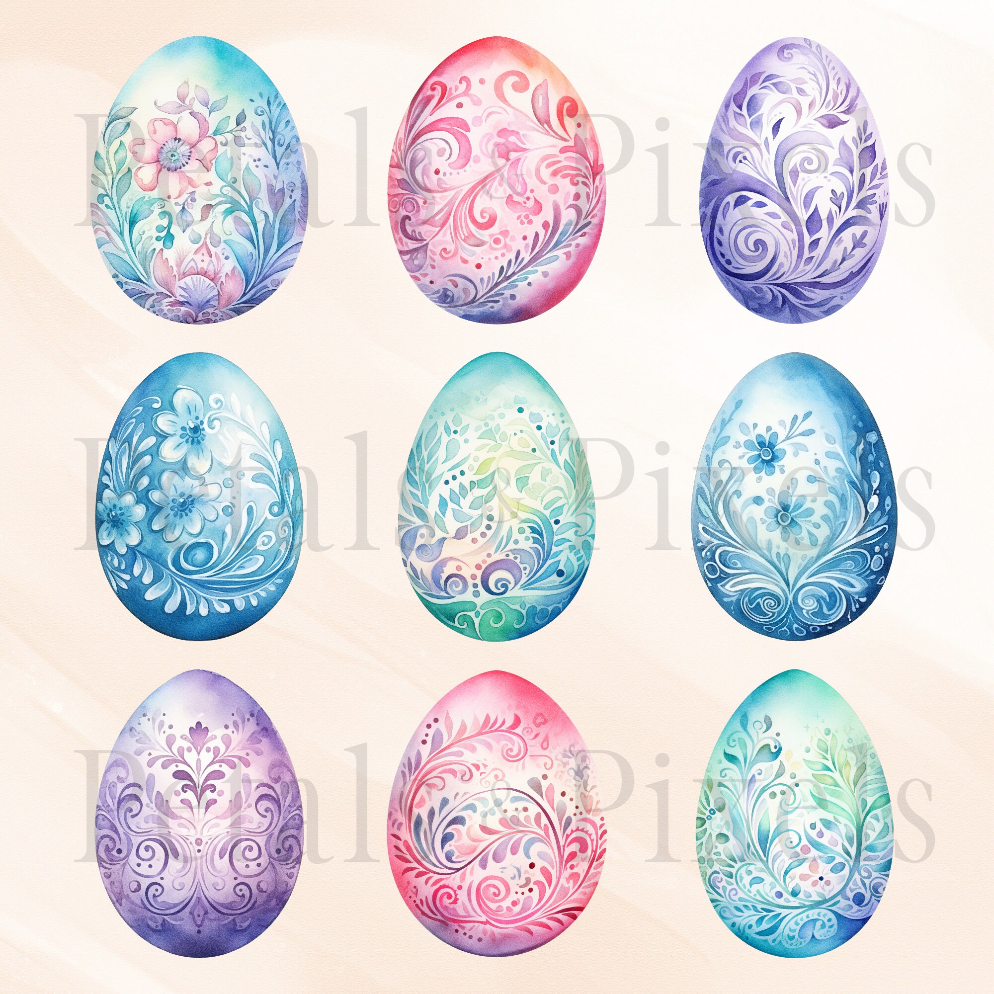 Pastel Easter Egg Clipart, Watercolor Clipart, Spring Clipart, Easter ...