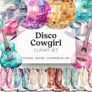 Disco Cowgirl Watercolor Clipart Set, Retro Western PNG - Etsy