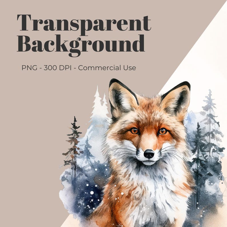 Winter Fox Clipart, Watercolor Clipart, Winter Forest Animal, Christmas ...