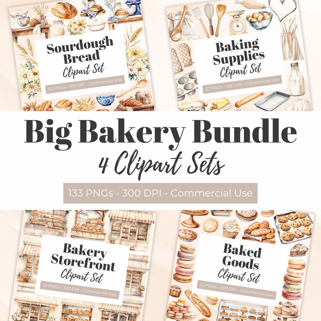 Big Bakery Bundle Clipart, Watercolor Clipart, Bread Baking, Baker ...