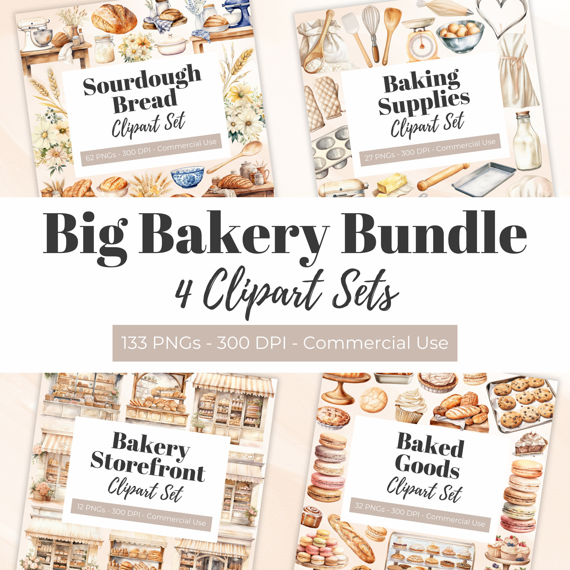 Big Bakery Bundle Clipart, Watercolor Clipart, Bread Baking, Baker ...