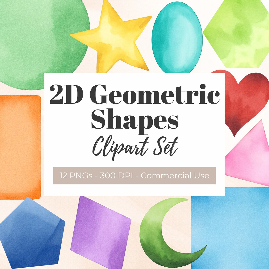 Geometric Shapes Bundle Clipart, Watercolor, 3D Shapes for Kids, Design ...