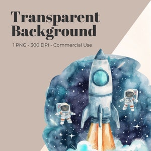 Rocket Ship Clipart, Watercolor Clipart, Space Graphics, Astronaut ...