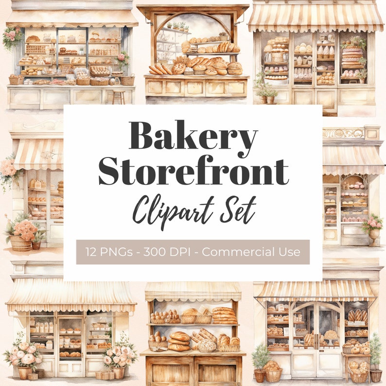 Bakery Storefront Clipart, Watercolor Clipart, Bakery Shop, Bread ...