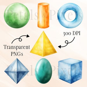3D Geometric Shapes Clipart, Watercolor, 3D Shapes for Kids, Design ...