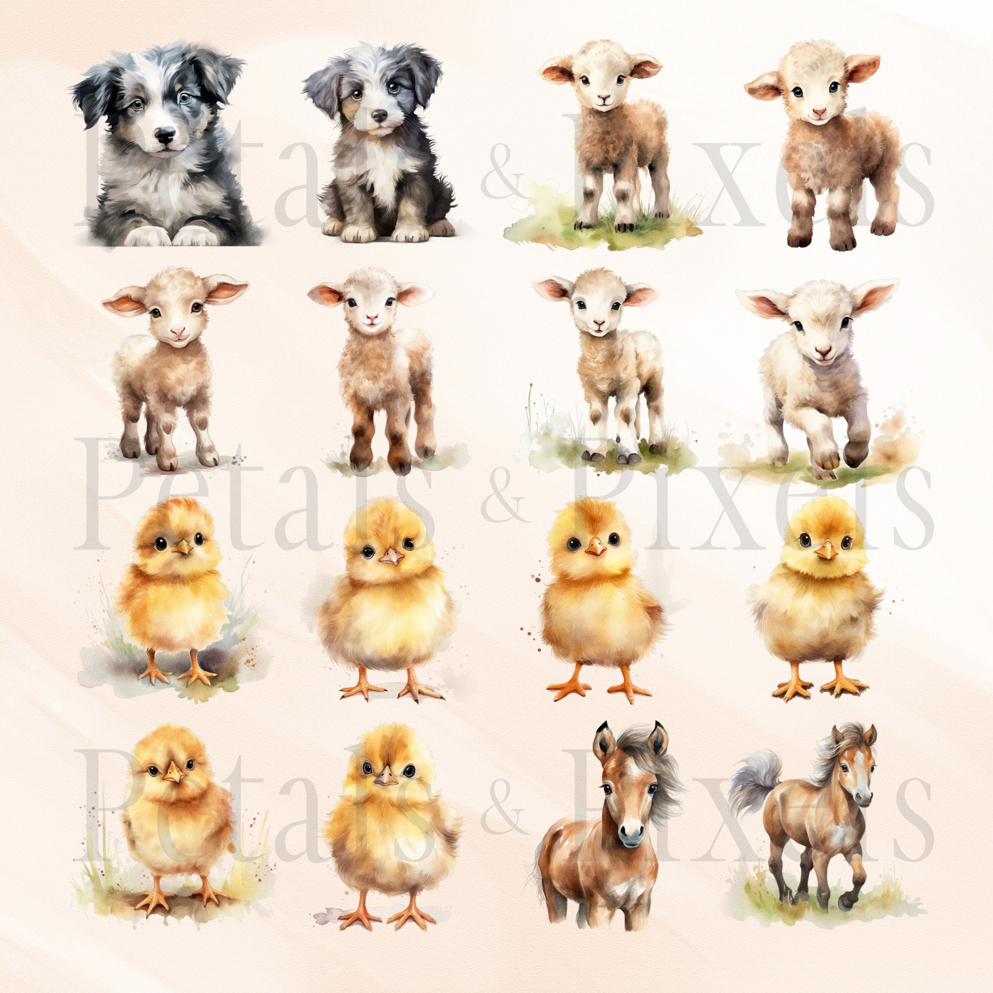 Baby Farm Animals Clipart, Watercolor Clipart, Baby Shower, Birthday ...
