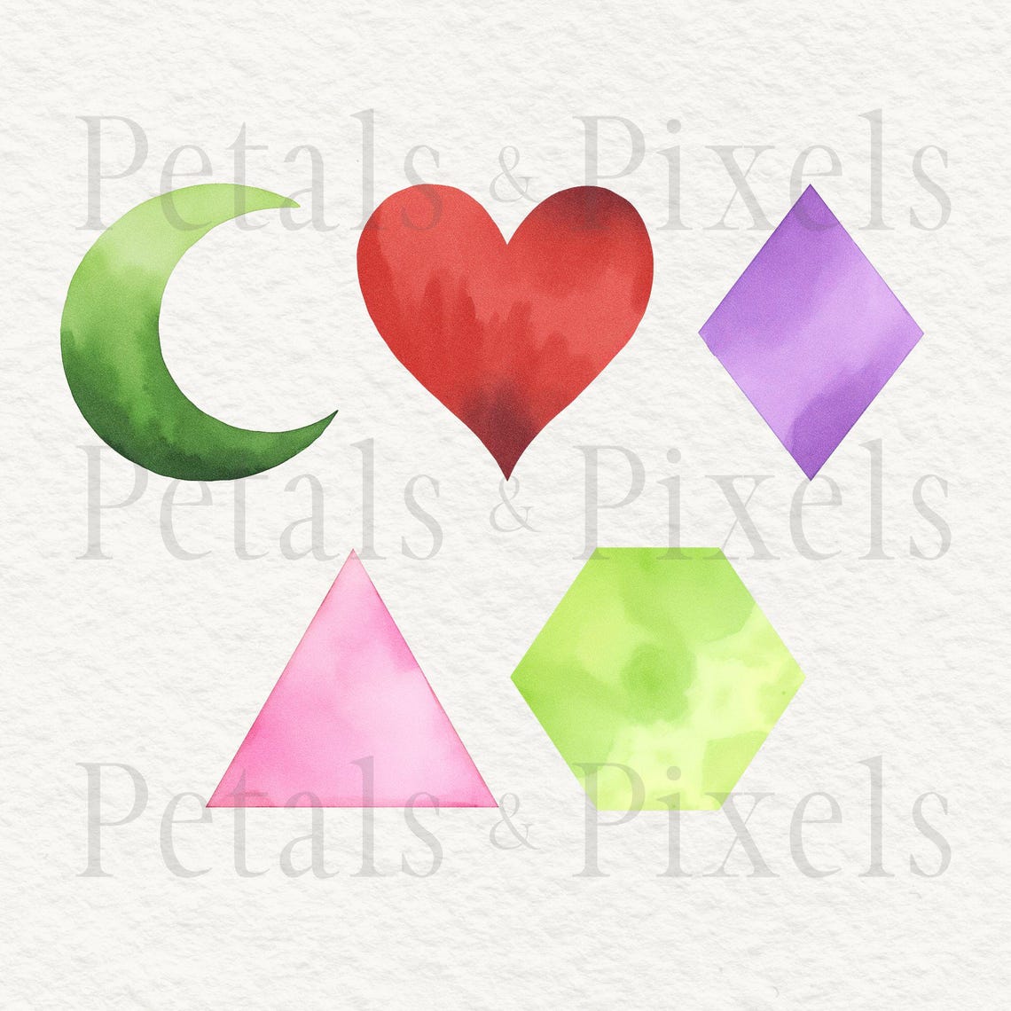 2D Geometric Shapes Clipart, Watercolor, 2D Shapes for Kids, Design ...