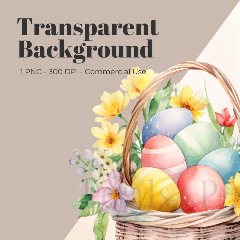 Colorful Easter Basket Clipart, Watercolor Clipart, Easter Graphics ...