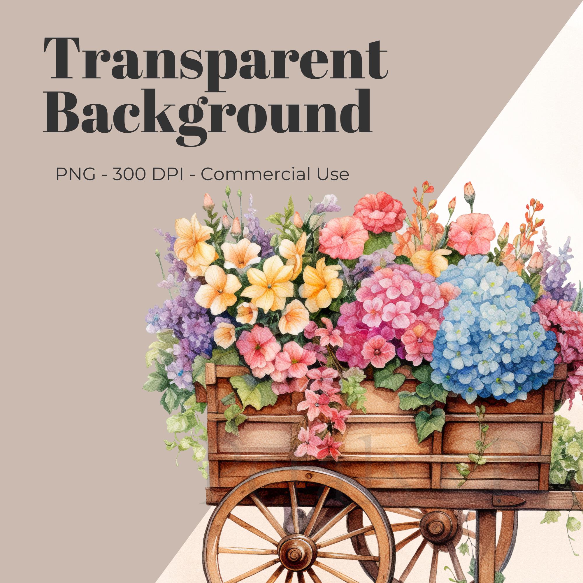 Colorful Flower Cart Clipart, Watercolor Graphics, Digital Download ...