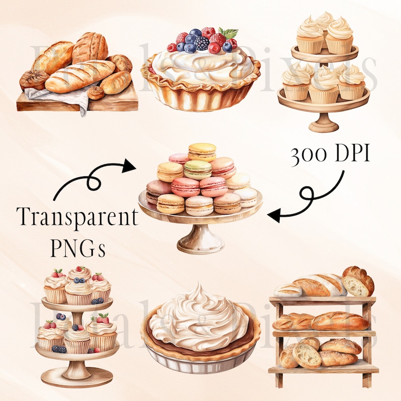 Baked Goods Clipart, Watercolor Clipart, Sweet Treats, Pastry Shop ...