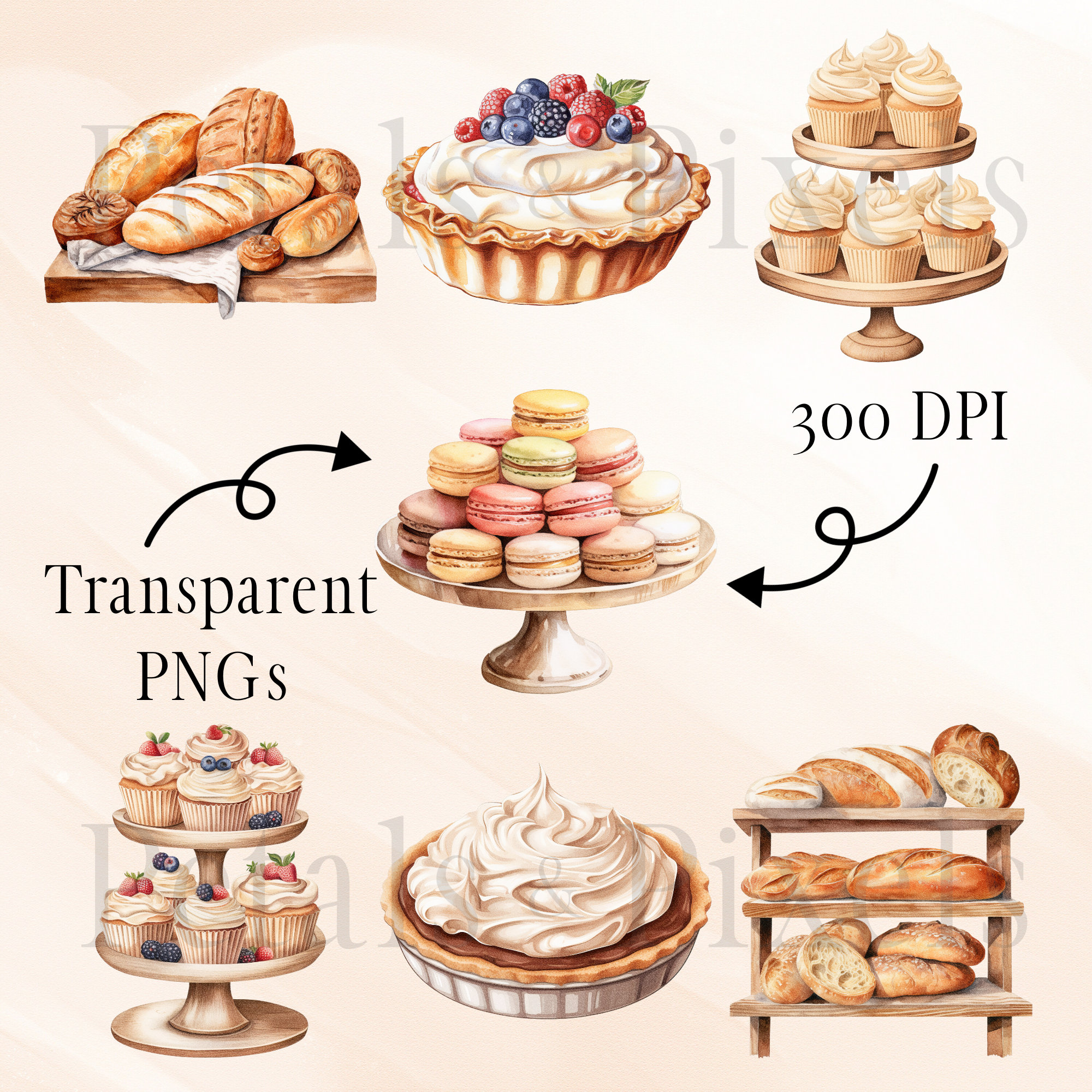 Baked Goods Clipart, Watercolor Clipart, Sweet Treats, Pastry Shop ...