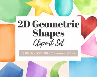 Geometric Shapes Bundle Clipart, Watercolor, 3D Shapes for Kids, Design ...