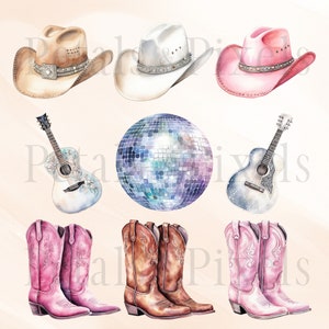 Disco Cowgirl Clipart, Coastal Cowgirl Clipart, Watercolor Clipart ...