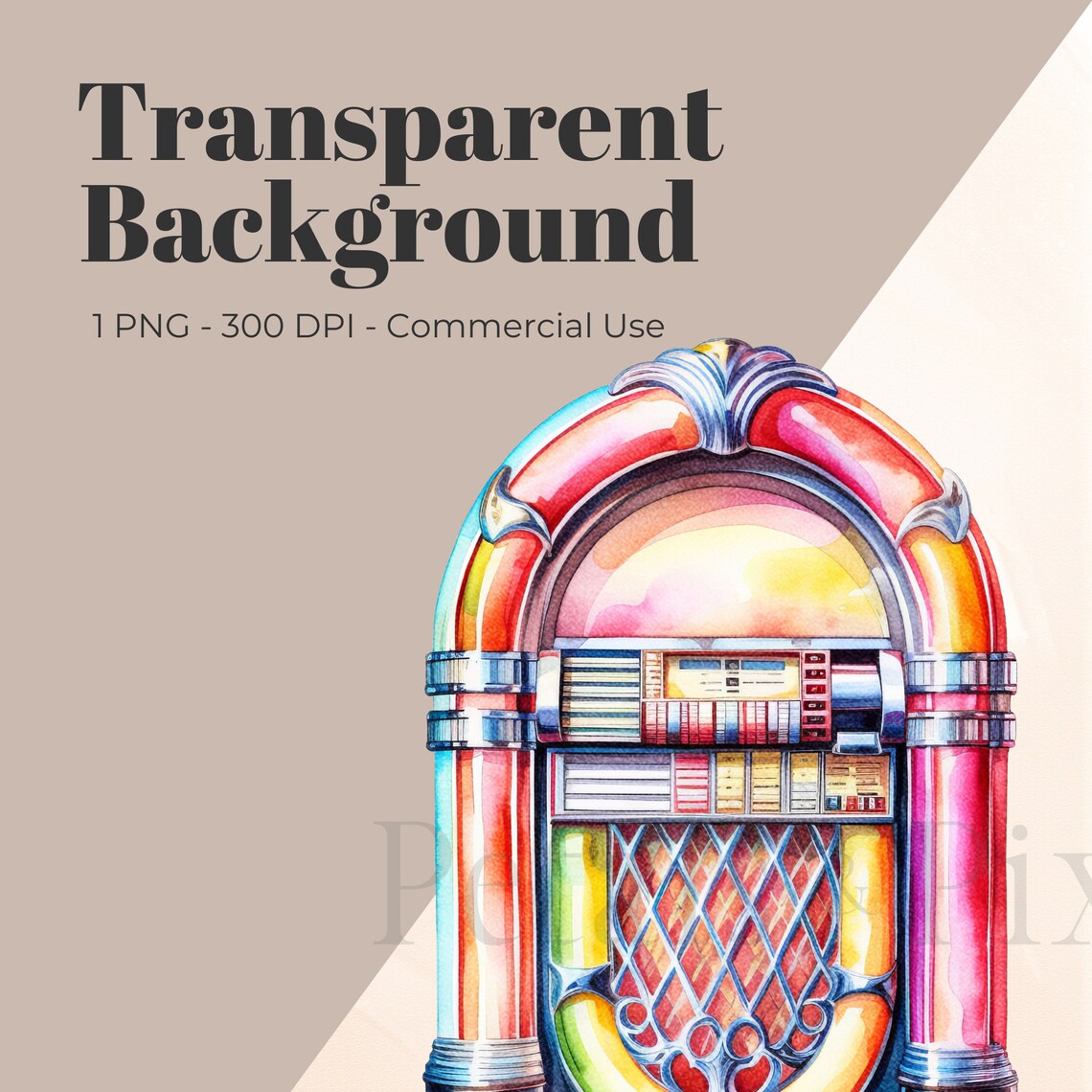 Colorful Jukebox Clipart, Watercolor Clipart, Retro Graphics, 50's ...