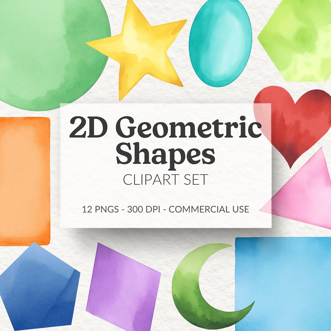 2D Geometric Shapes Clipart, Watercolor, 2D Shapes for Kids, Design ...