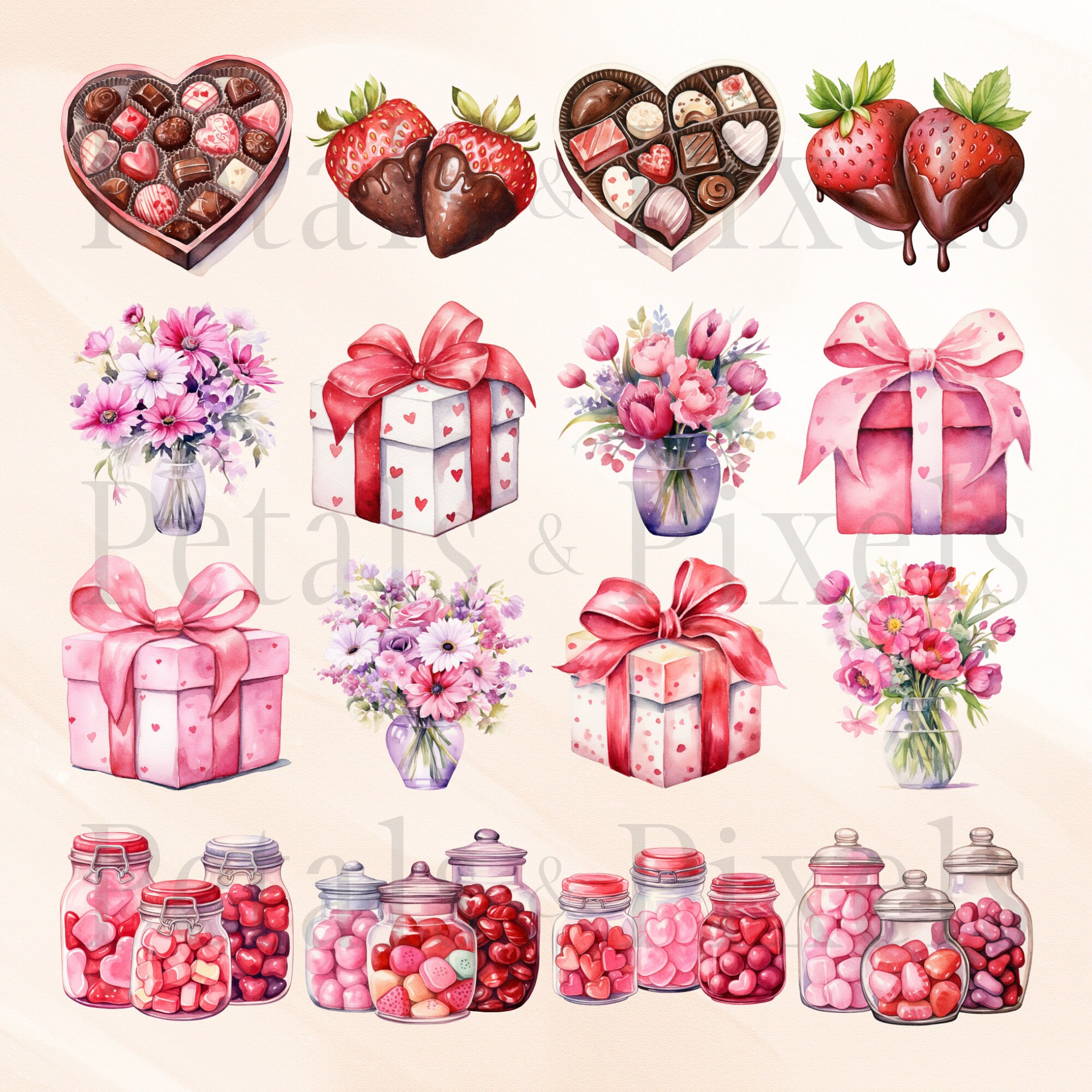Valentine Candy Shop Clipart, Watercolor Clipart, Sweet Shop Storefront ...