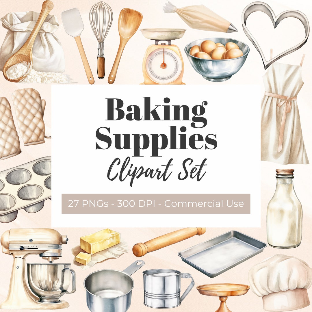 Baking Supplies Clipart, Watercolor Clipart, Bakery Shop, Bread Bakery ...