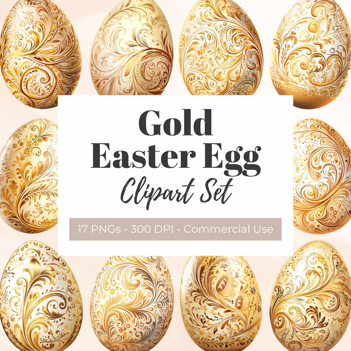 Gold Easter Egg Clipart, Watercolor Clipart, Golden Easter Egg, Easter ...