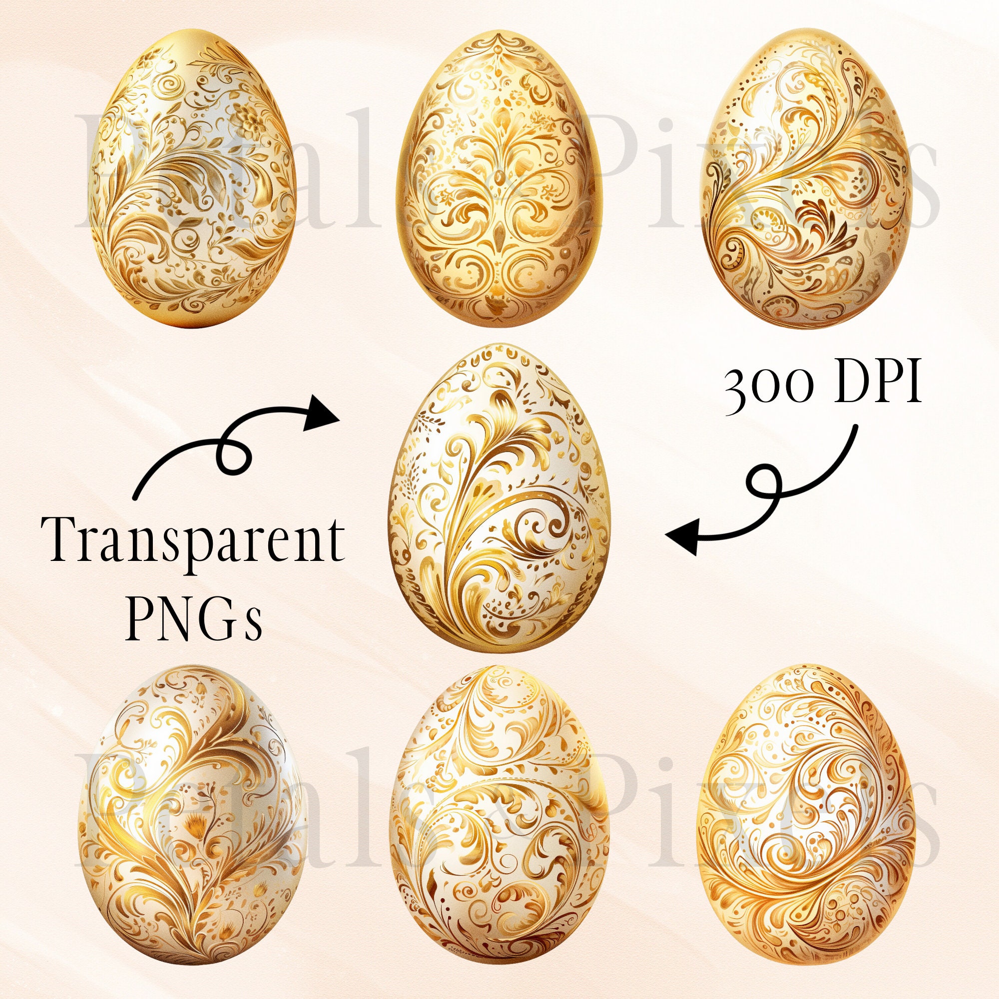 Gold Easter Egg Clipart, Watercolor Clipart, Golden Easter Egg, Easter ...
