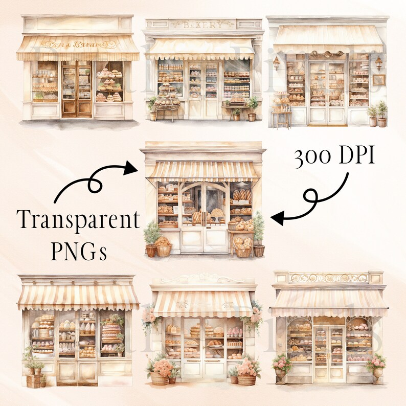 Bakery Storefront Clipart, Watercolor Clipart, Bakery Shop, Bread ...