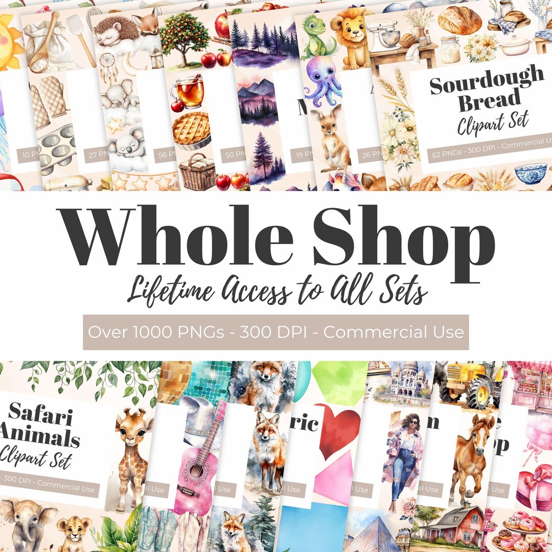 Whole Shop Lifetime All Access Pass Watercolor Clipart Mega Bundle ...
