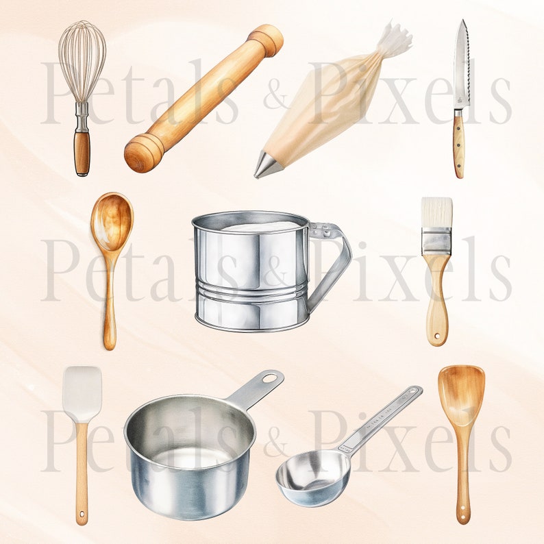 Baking Supplies Clipart, Watercolor Clipart, Bakery Shop, Bread Bakery ...