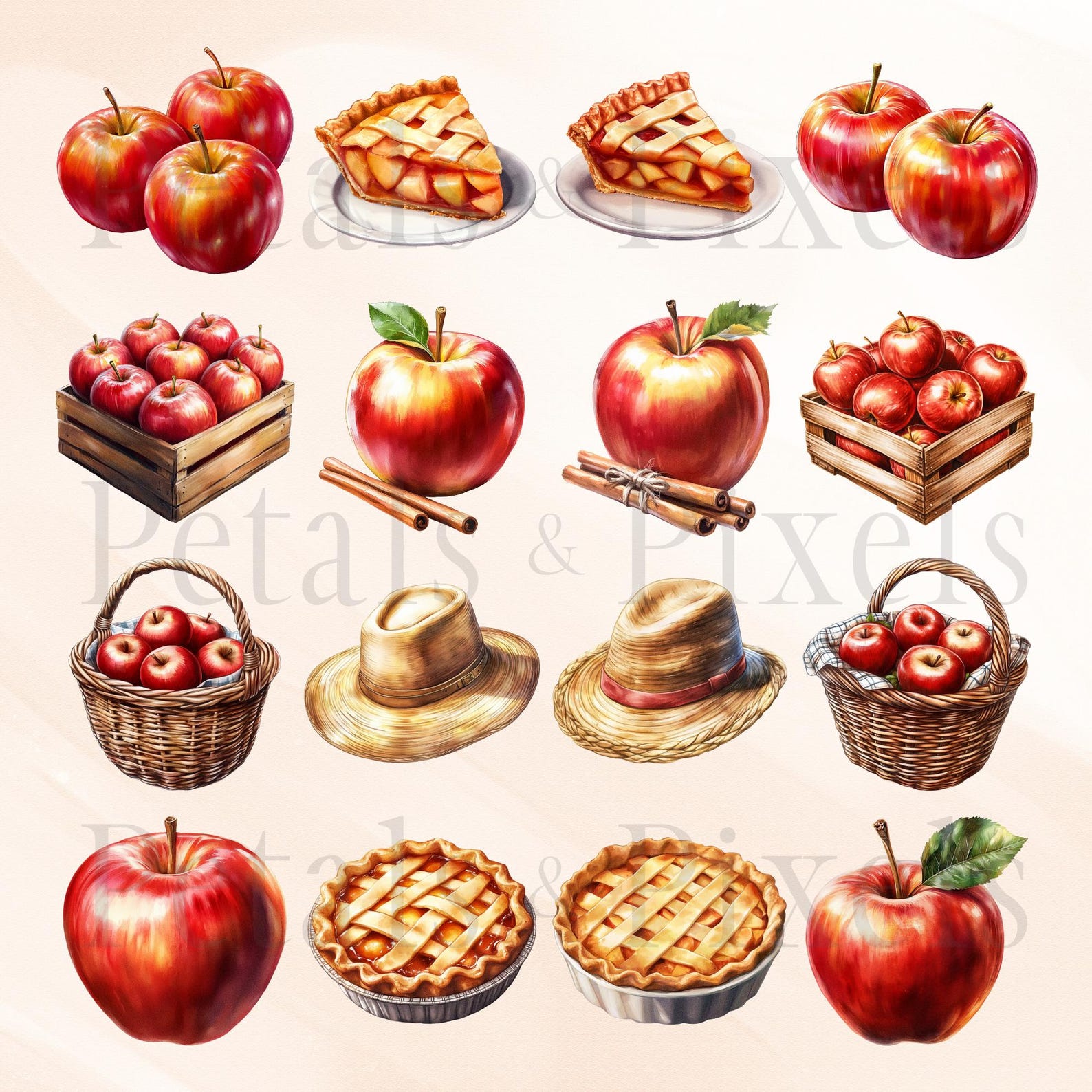 Apple Orchard Clipart Watercolor Fall Apple Harvest Themed Graphics Red ...