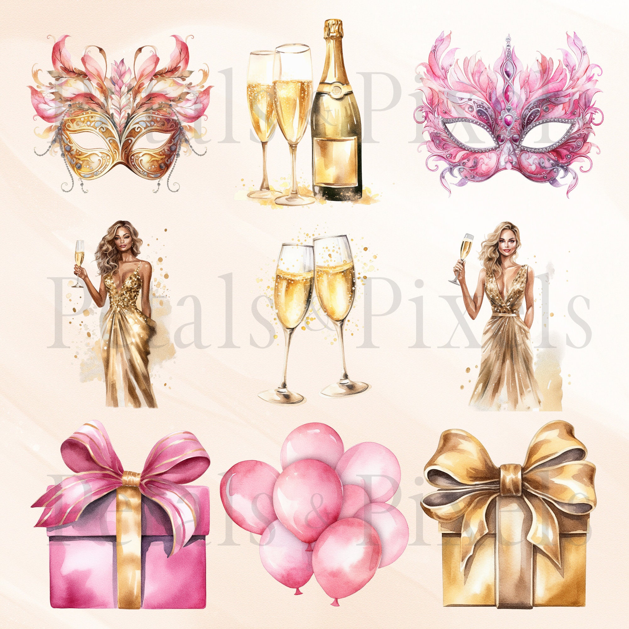New Year's Eve Party Clipart, Watercolor Clipart, New Years Eve Party ...