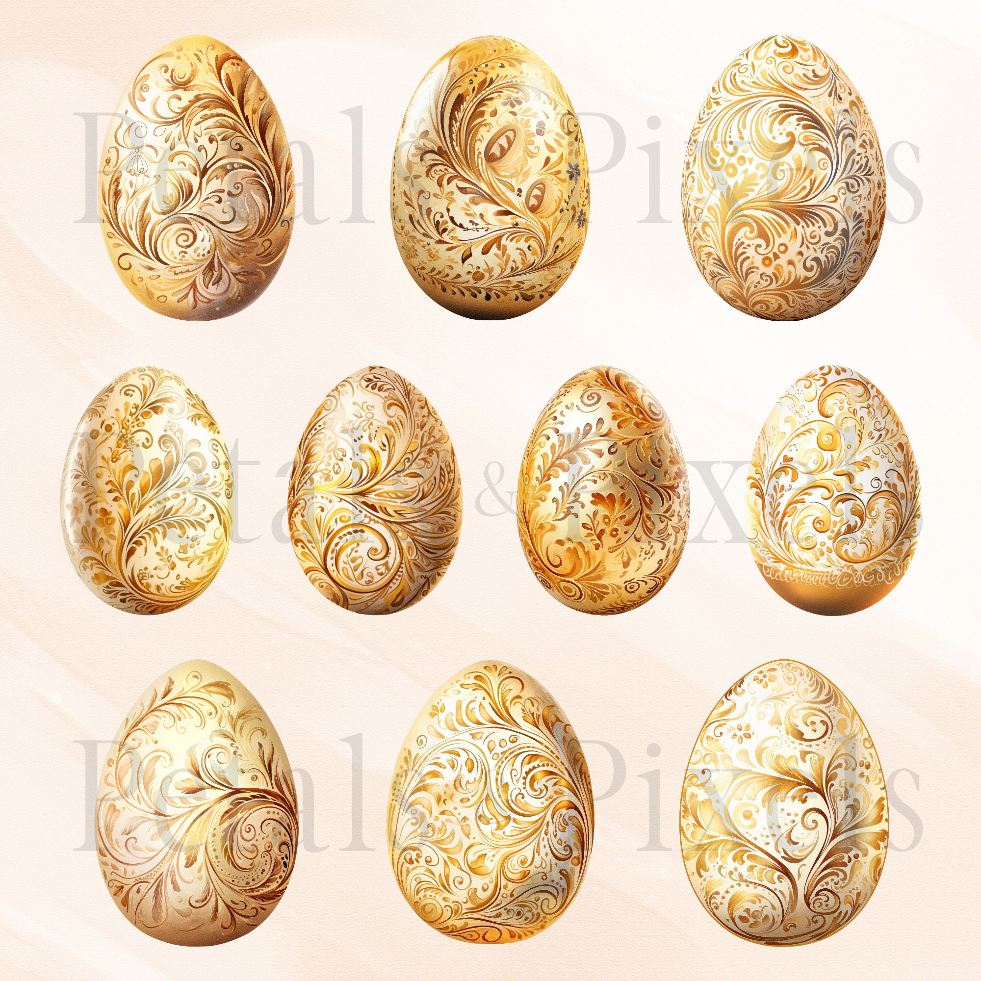 Gold Easter Egg Clipart, Watercolor Clipart, Golden Easter Egg, Easter ...