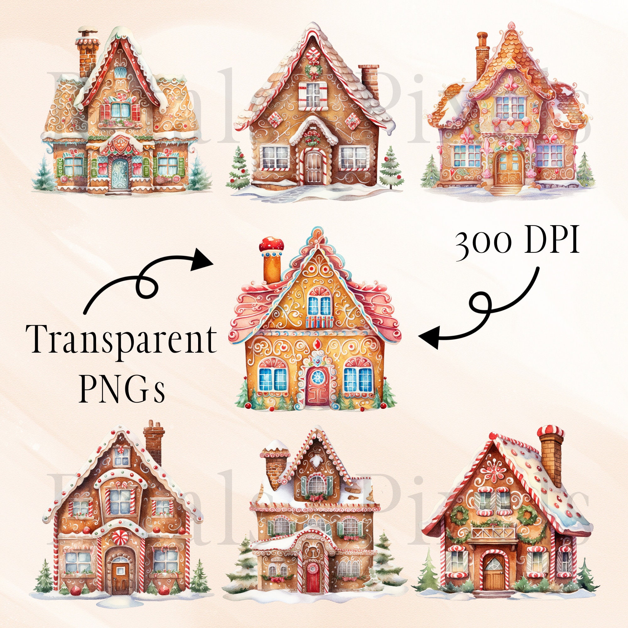 Gingerbread Houses Clipart, Watercolor Clipart, Winter Clip Art ...