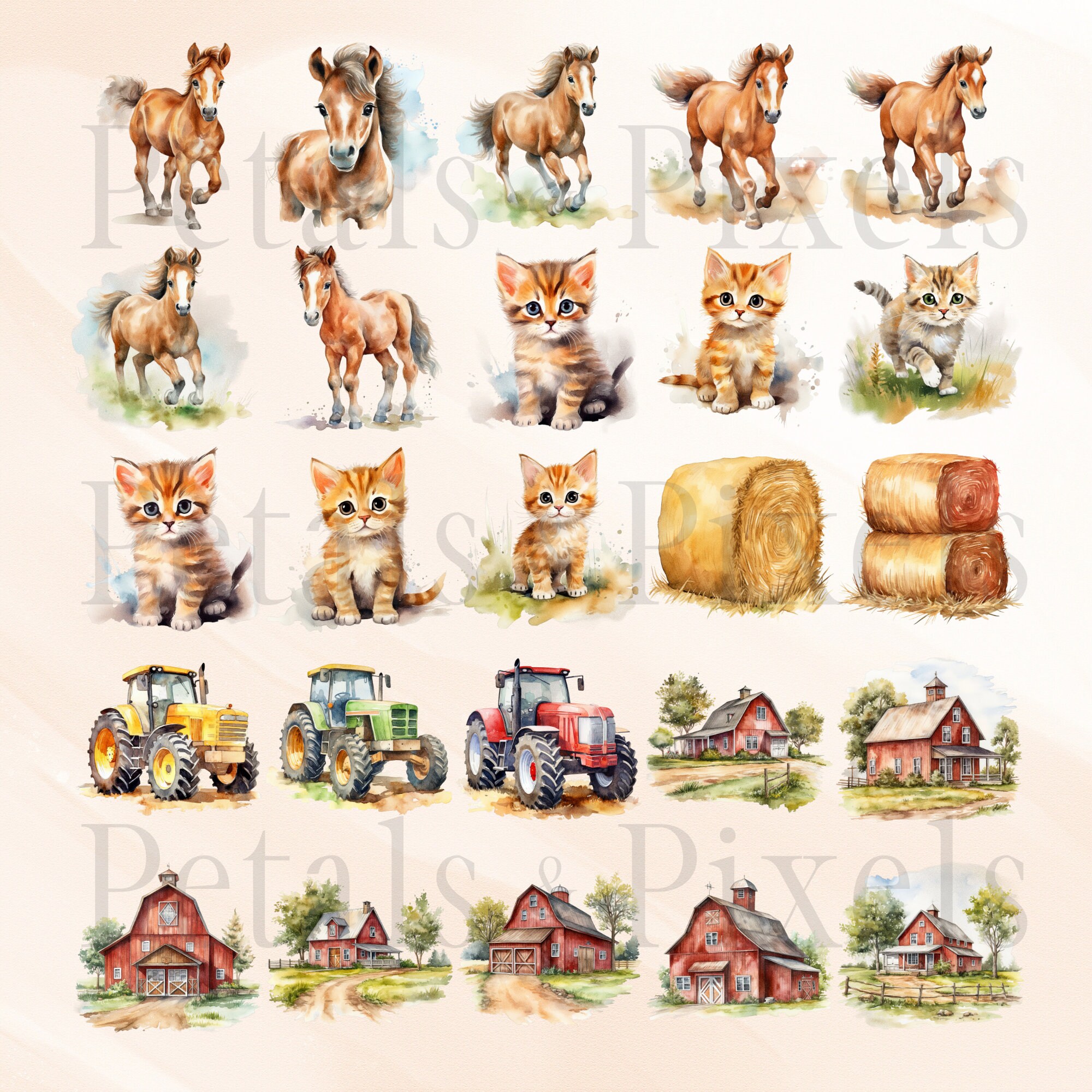 Baby Farm Animals Clipart, Watercolor Clipart, Baby Shower, Birthday ...