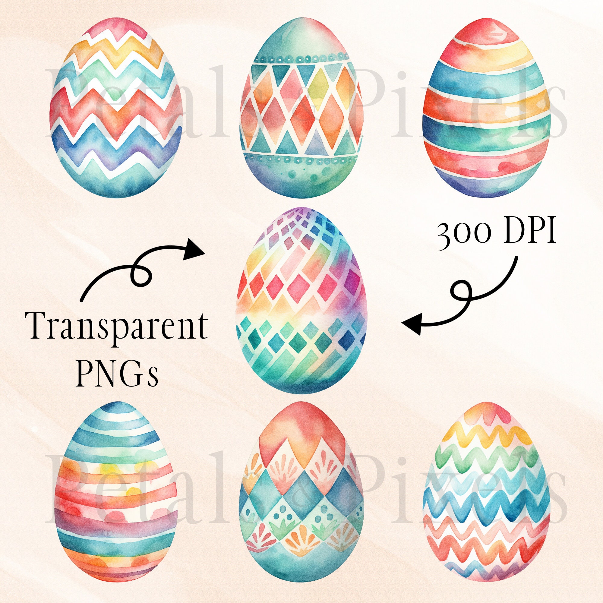Colorful Easter Egg Clipart, Watercolor Clipart, Spring Clipart, Easter ...