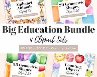 Geometric Shapes Bundle Clipart, Watercolor, 3D Shapes for Kids, Design ...